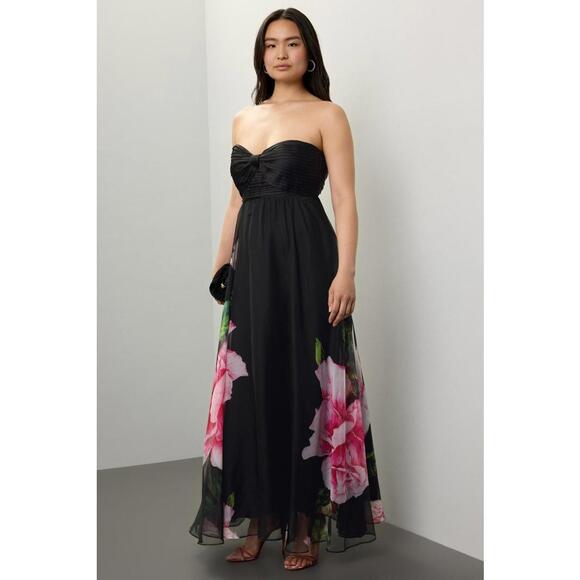 One33 Social | Dresses | One33 Social Black Floral Chiffon Strapless ...